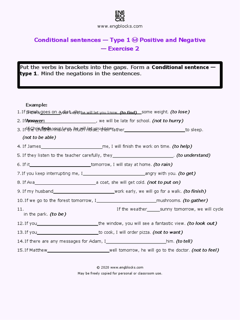 Conditional Sentences Type 1 Positive and Negative Exercise 2 | PDF ...
