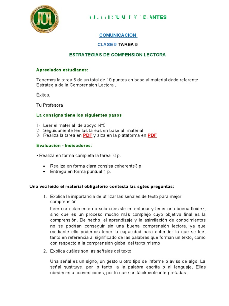 Tarea 5 | PDF | Comprensión lectora | Modificación de comportamiento