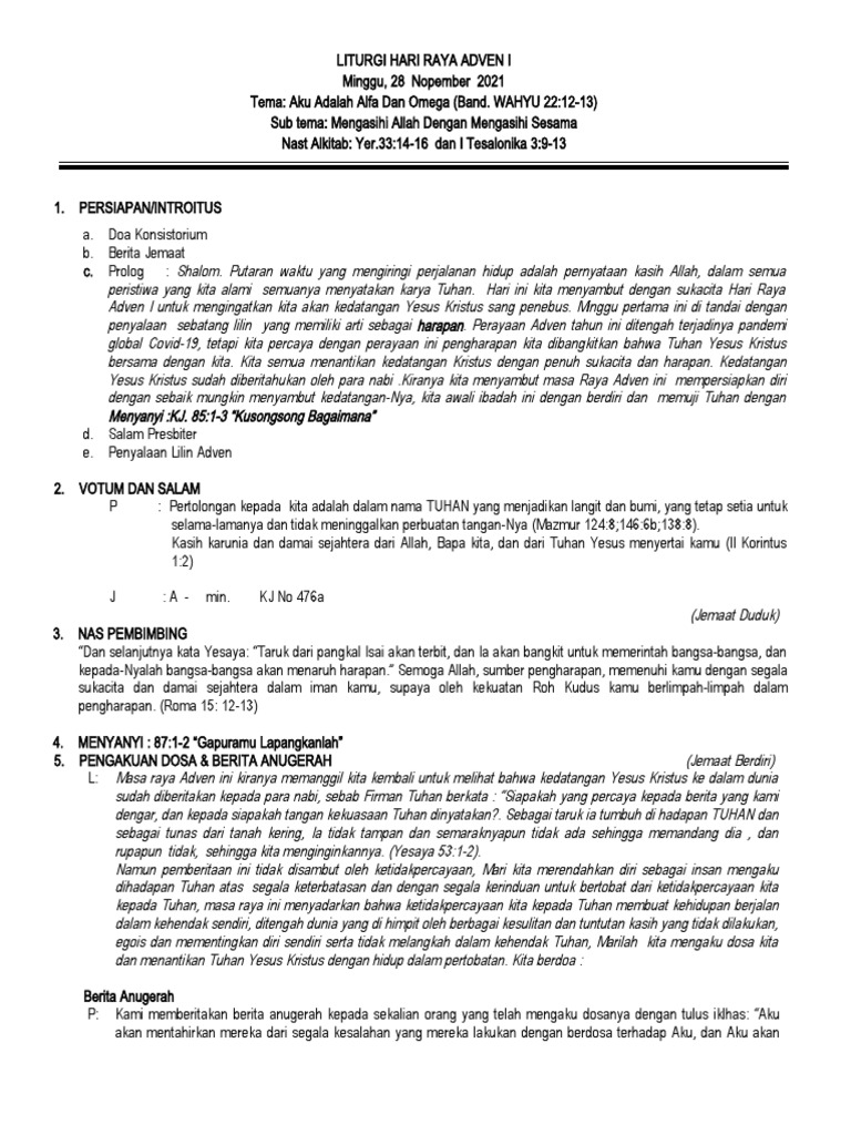 Liturgi Adven I dan II 2021 | PDF