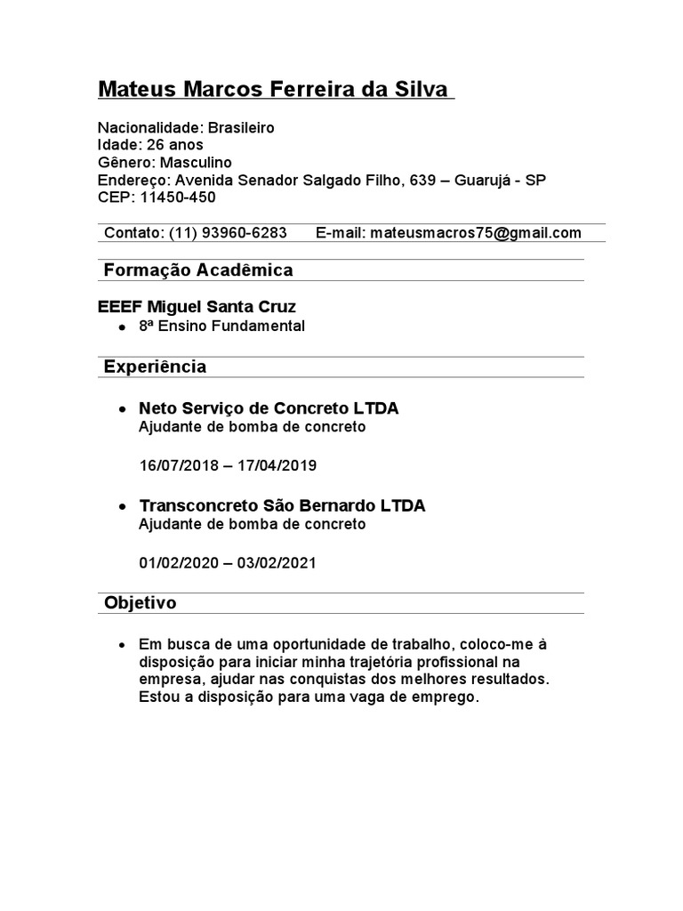 Currículo Mateus Atualizado | PDF