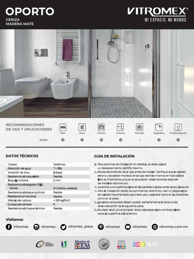 Vitromex Fichatecnica Oporto 20X20 | PDF | Ingeniería de Edificación | Materiales