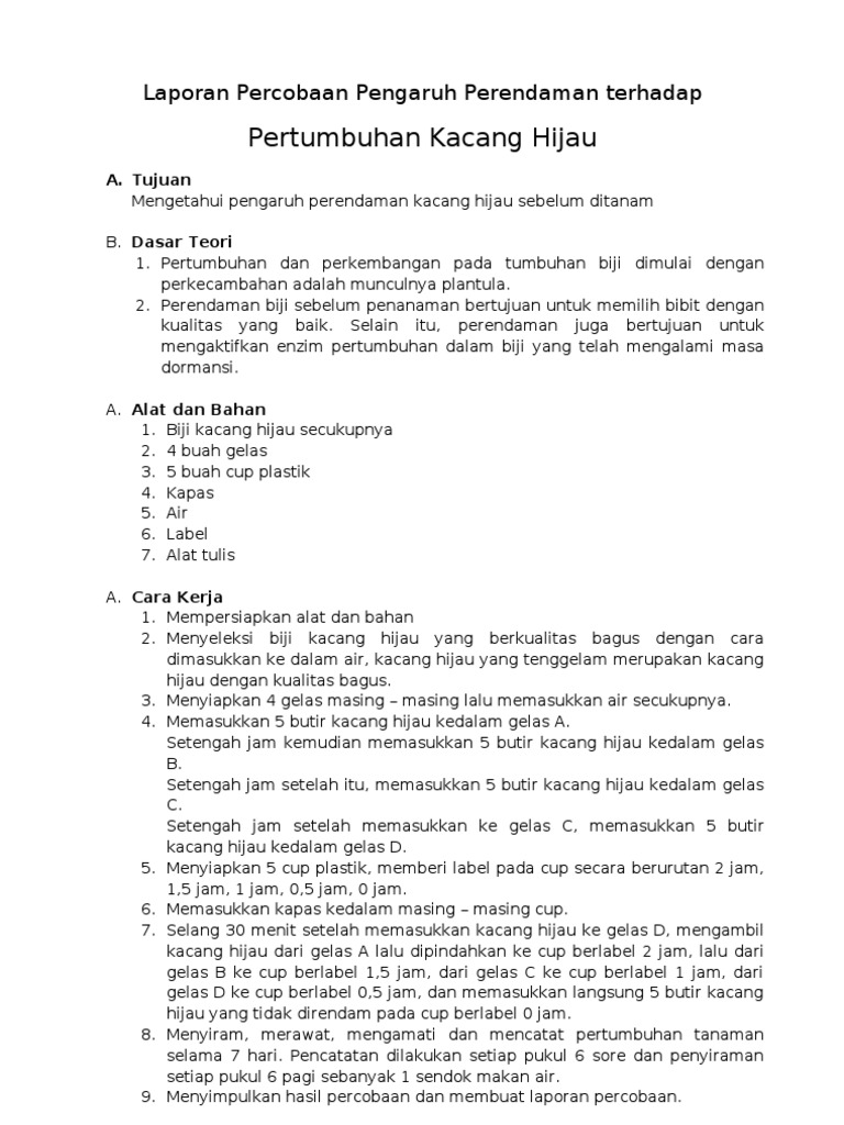 Laporan Percobaan Kacang Hijau Pdf