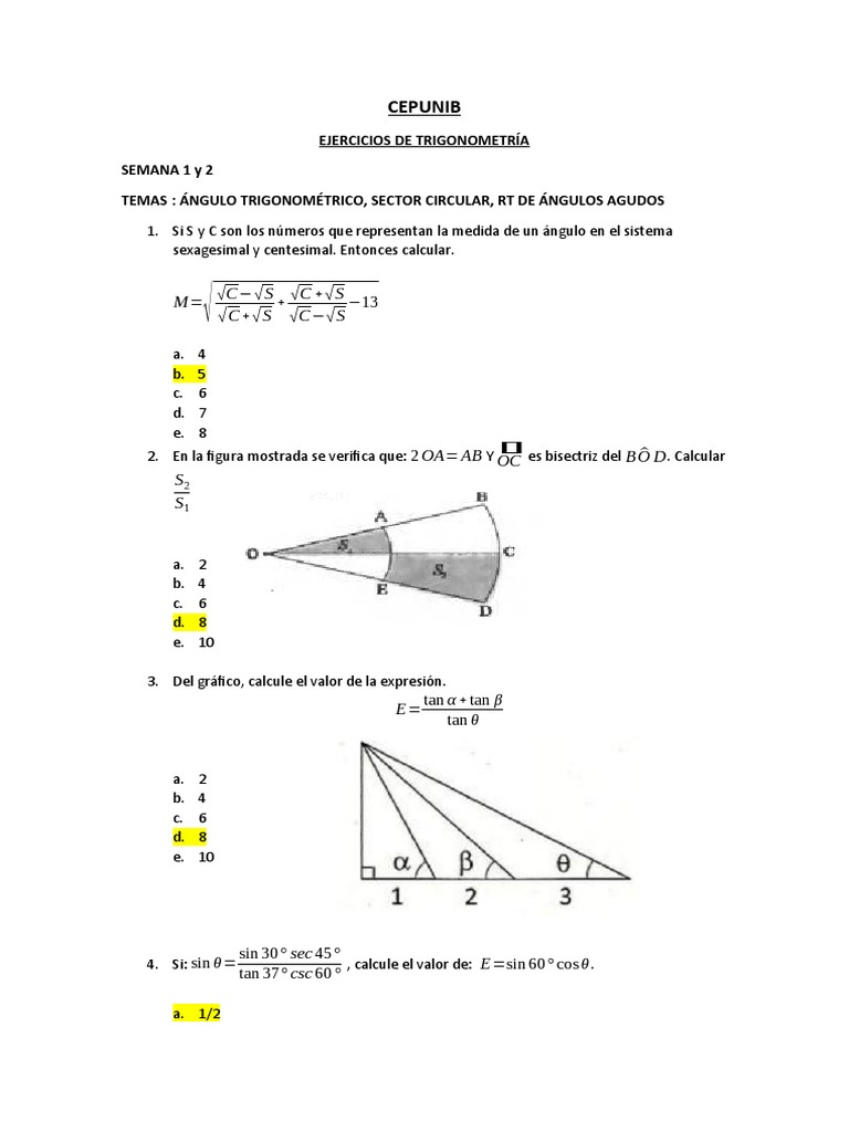 Ejercicios de Trigonometría Básica | PDF | Métodos y materiales de ...