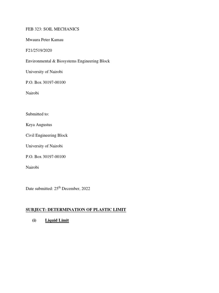 Plastic Limit Lab Report | PDF | Civil Engineering | Soil Science