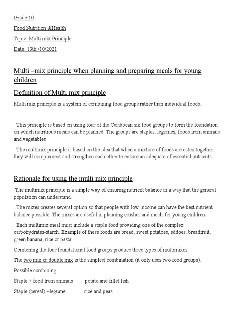Multimix Principle | PDF | Staple Foods | Foods