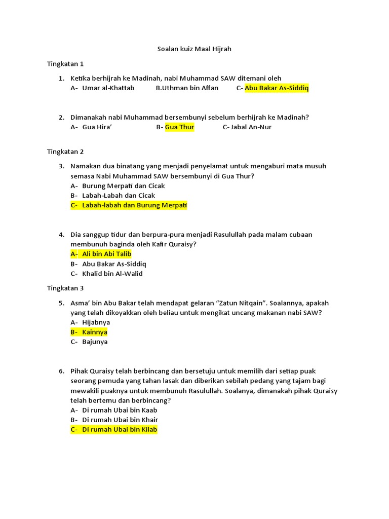 Soalan Kuiz Maal Hijrah | PDF