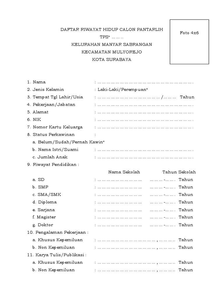 Format Daftar Riwayat Hidup | PDF