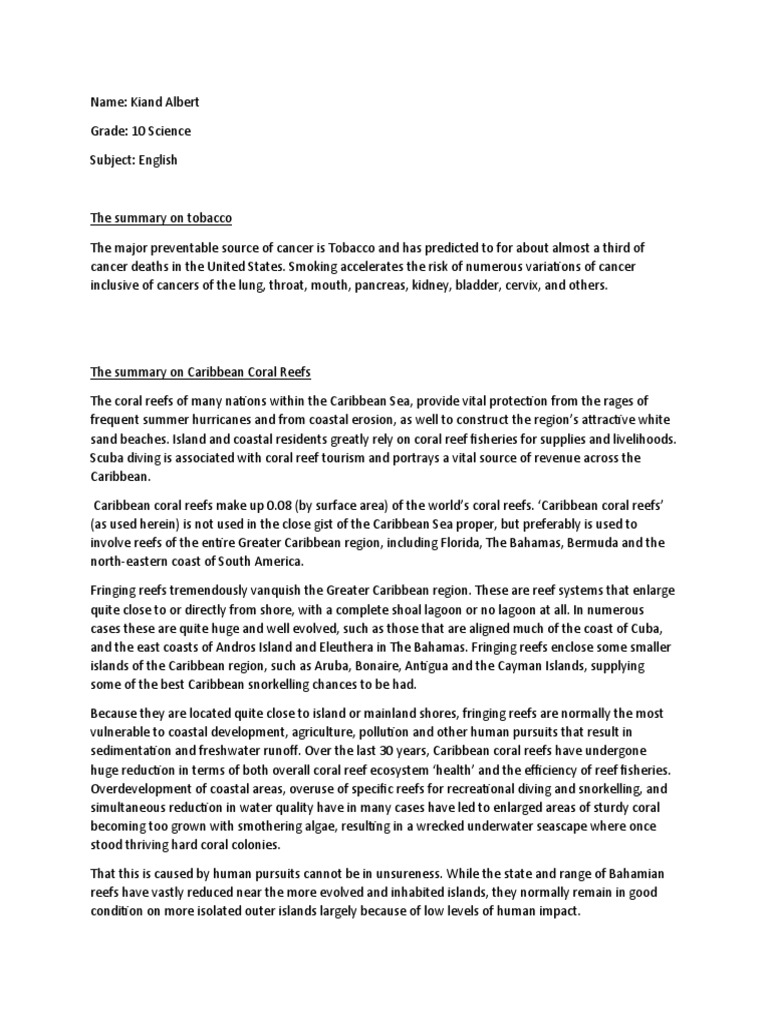 Summary Writing | PDF | Coral Reef | Caribbean