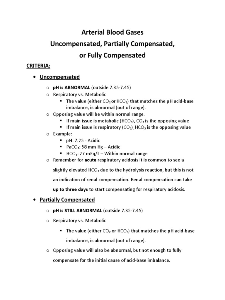 ABG Compensation Types Explained | PDF | Intensive Care Medicine ...