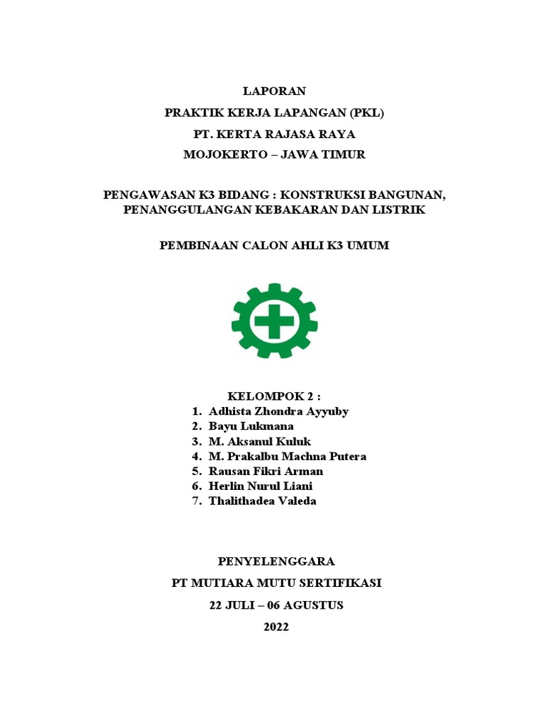 Laporan K3 Bidang Konstruksi Bangunan J Penanggulangan Kebakaran Dan Listrik PT. Kerta Rajasa ...