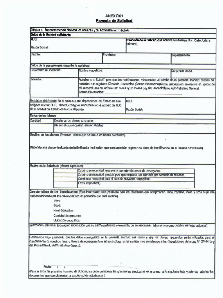 Formato Anexo 1 SUNAT | PDF | Perú | Comunidad andina