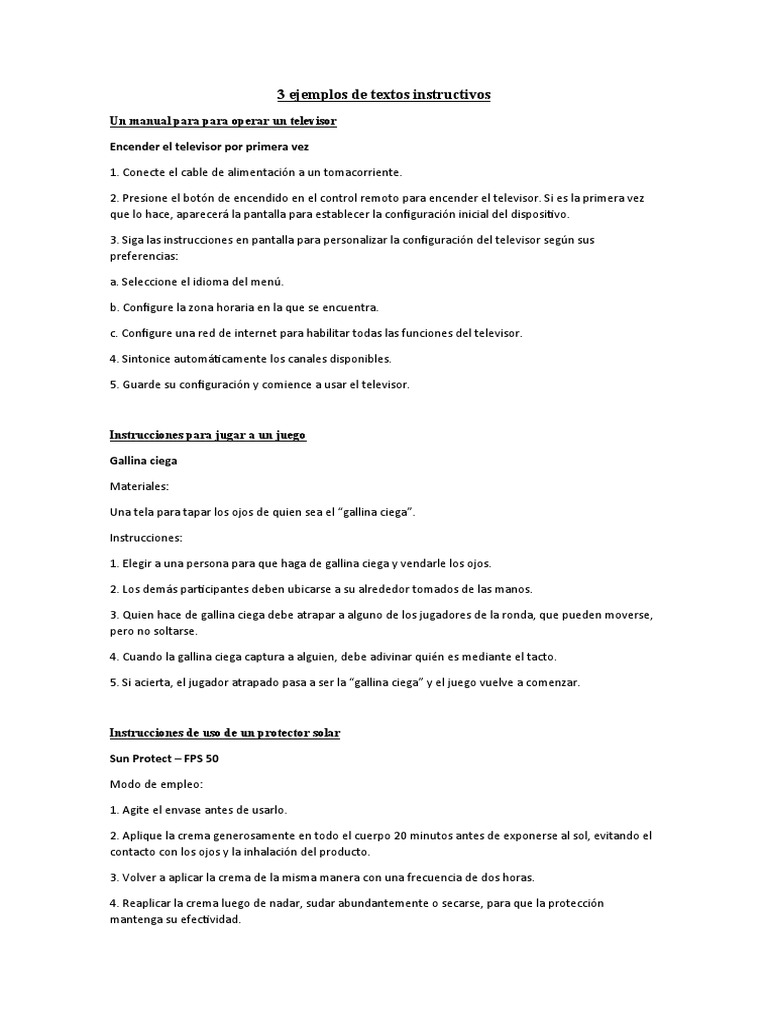 3 ejemplos de textos instructivos | PDF