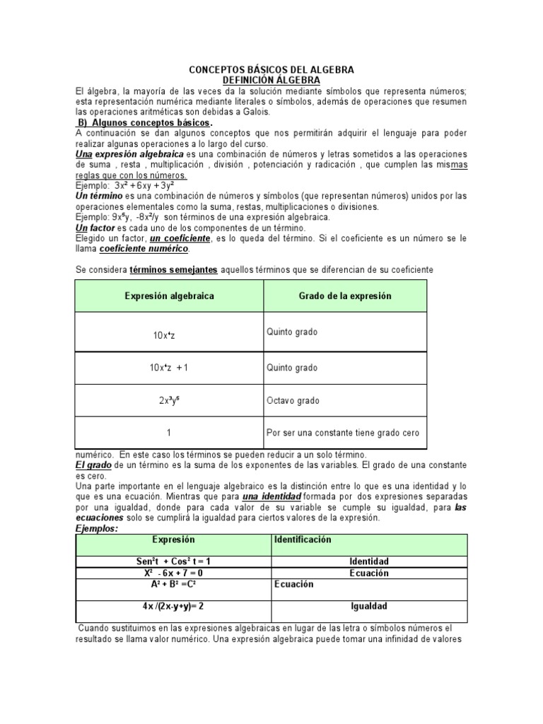 Conceptos Básicos Del Algebra | PDF | Física | Ciencias fisicas