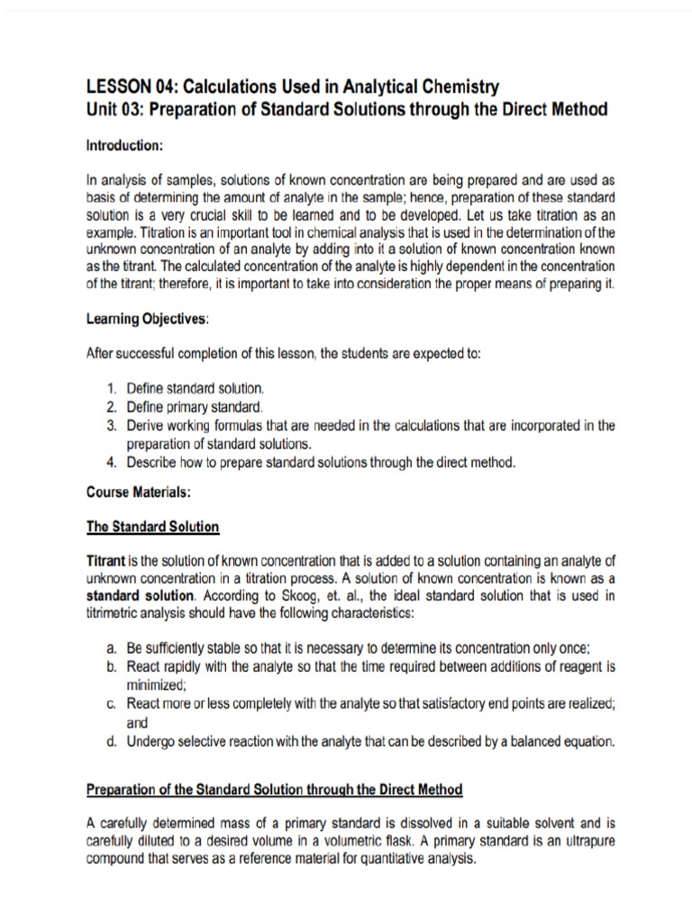 Calculations - Preparation of Standards | PDF