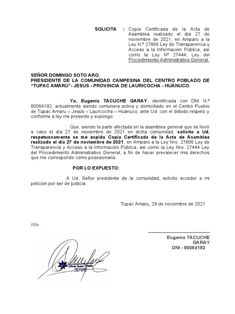 Solicita Acta de Asamblea | PDF