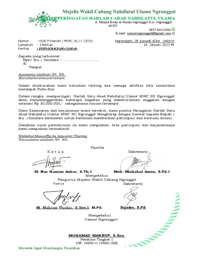 Permohonan Bantuan Dana TTD Camat | PDF