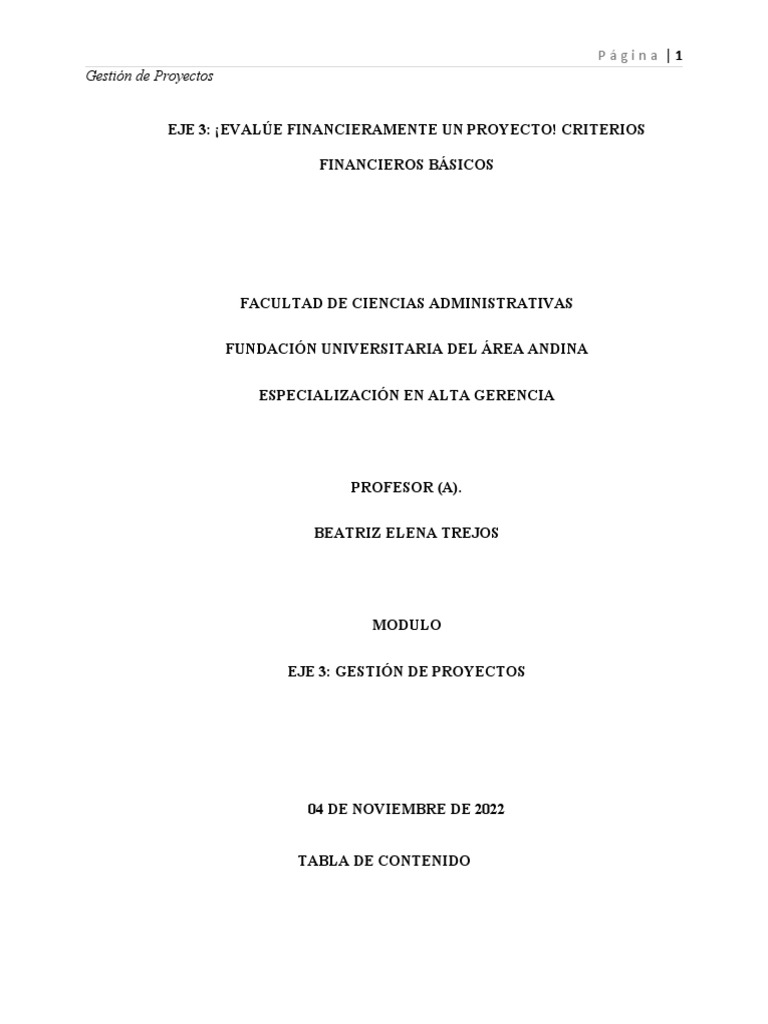 Gestion de Proyectos Eje 3 Terminado | PDF | Modelo de fijación de precios de activos de capital ...