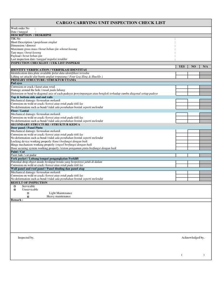 Form of CCU Inspection Check List | PDF
