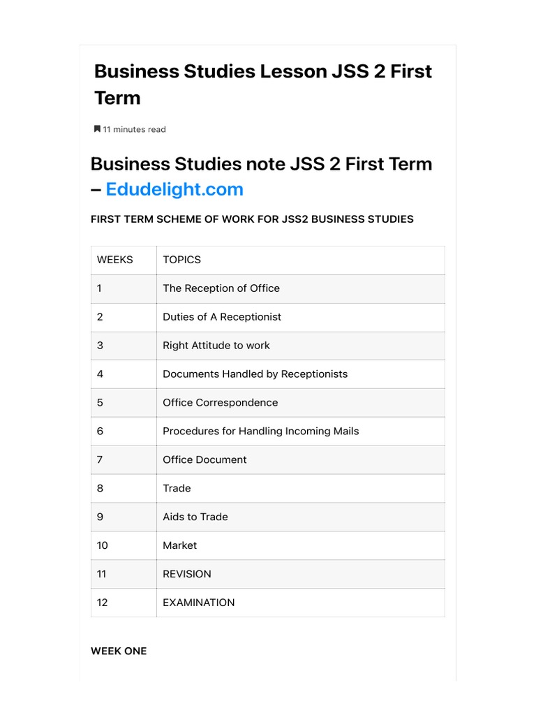 Business Studies Lesson JSS 2 First Term | PDF | Mail | Postage Stamp
