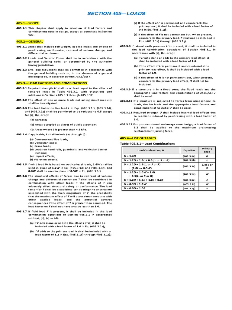 Load Combinations and Factors for Structural Design | PDF | Prestressed Concrete | Applied And ...