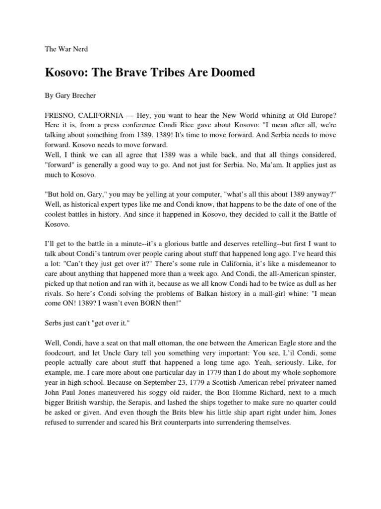 Kosovo The Brave Tribes Are Doomed The War Nerd | PDF | Ottoman Empire | Serbia