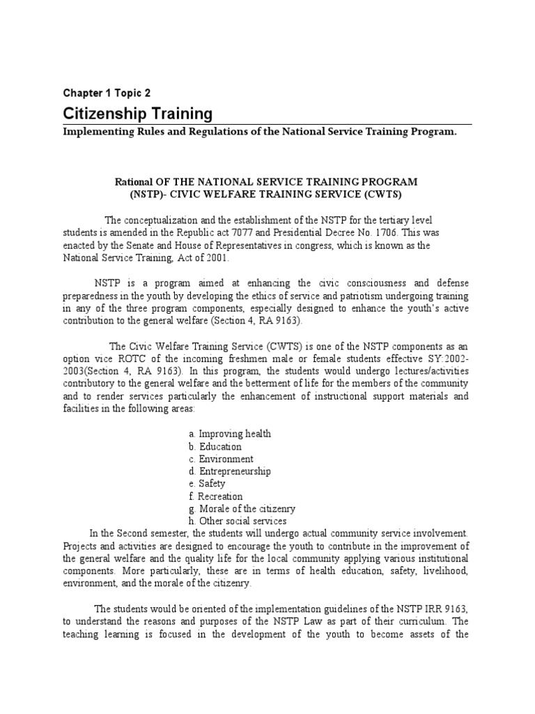 Citizenship Training: Chapter 1 Topic 2 Implementing Rules and ...