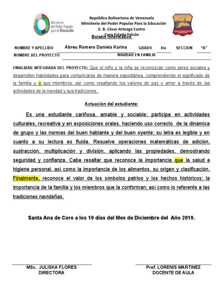 BOLETAS 4to GRADO A | Descargar gratis PDF | Venezuela | Navidad