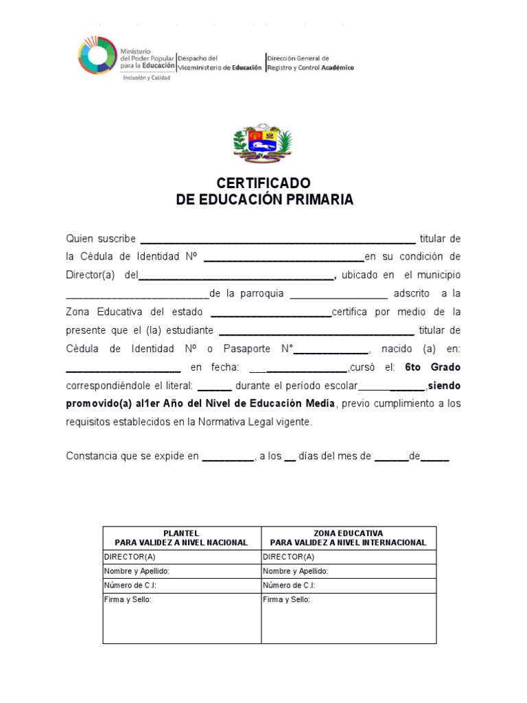Certificado de Educación Primaria | PDF
