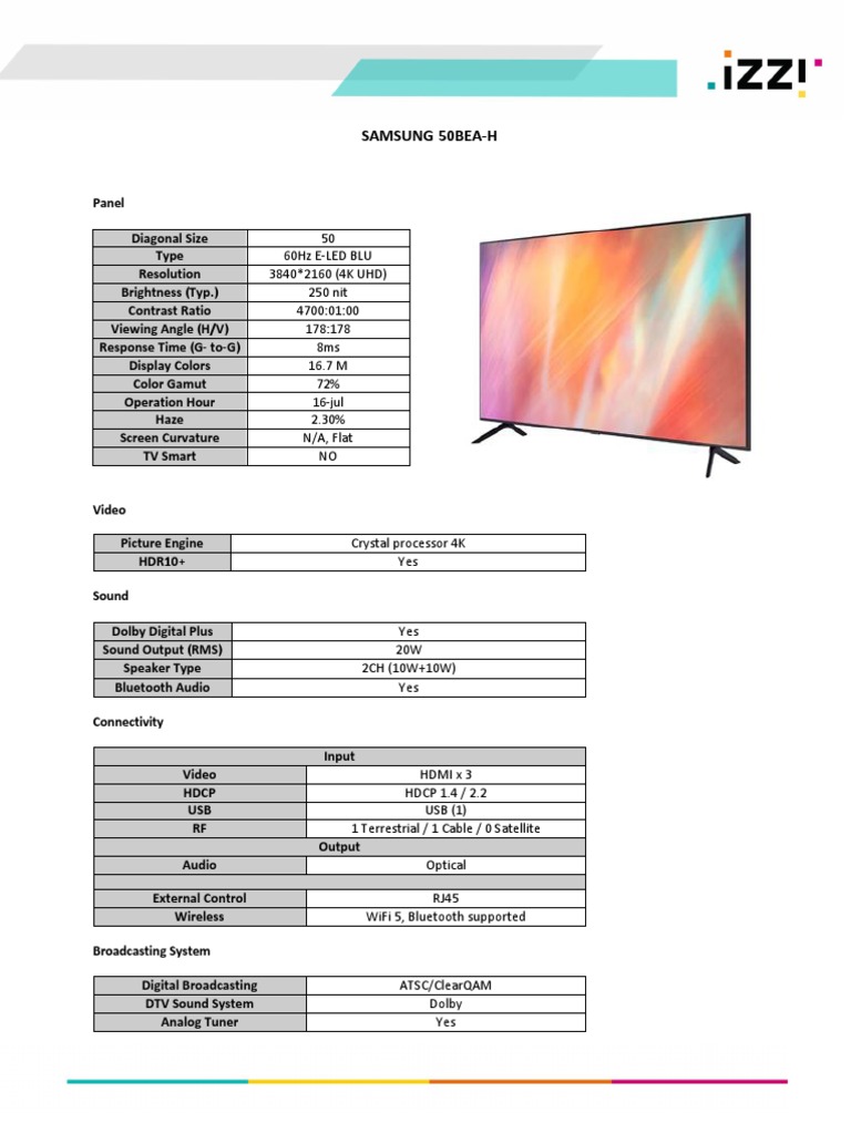 Samsung 50" UHD 4K TV Specifications | PDF | Television | Digital ...