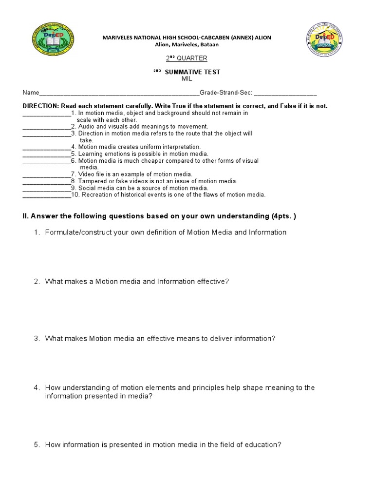 2ndQ SECOND SUMMATIVE TEST MIL | PDF 2ndQ SECOND SUMMATIVE TEST MIL | PDF