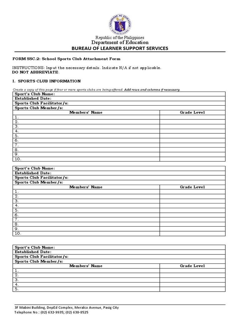 FORM SSC.2 School Sports Club Attachment Form v1 | PDF
