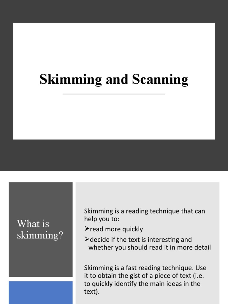 Skimming vs. Scanning Techniques Explained | PDF | Speed Reading ...