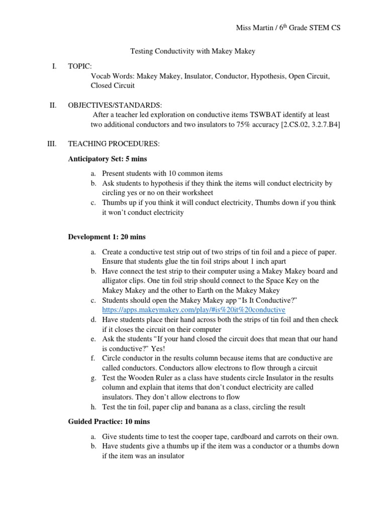 Testing Conductivity With Makey Makey | PDF | Electrical Conductor ...