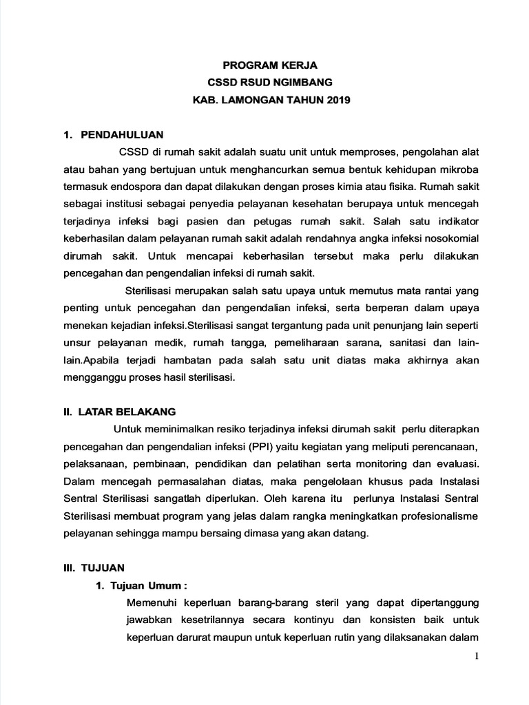 Program Kerja CSSD | PDF