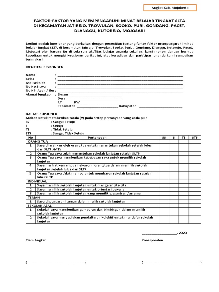 Instrumen Angket PPDB | PDF