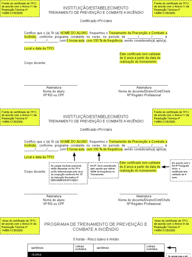 NR 23 - Modelo Ceritificao Treinamento Pci | PDF