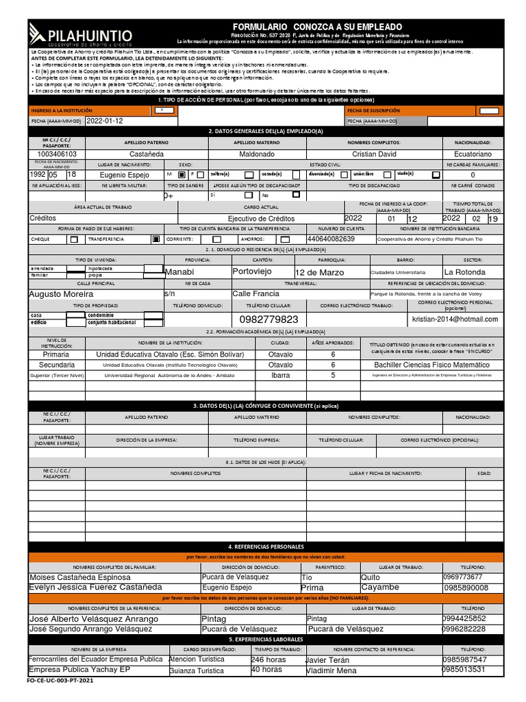 Formulario CONOZCA A SU EMPLEADO Editable | PDF | Bancos | Dinero