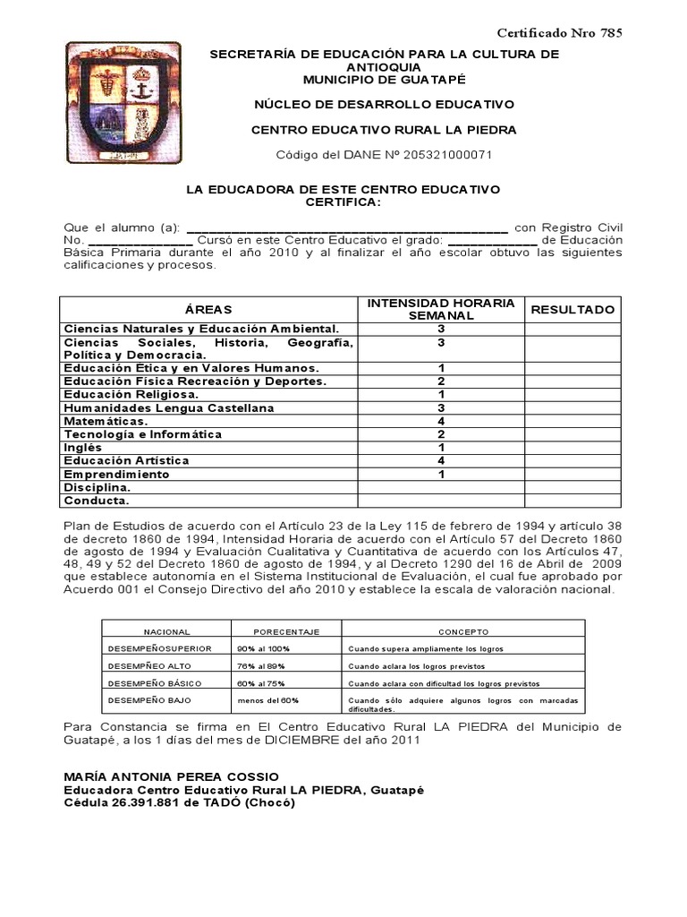 Certificado Final de Año | PDF