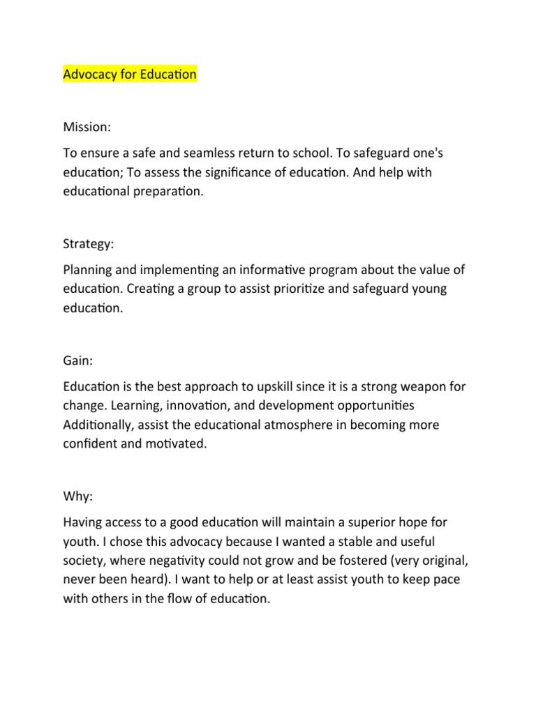 Advocacy For Education | PDF