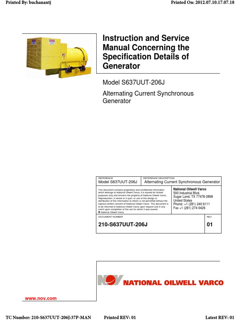 Generator Model S637UUT-206J Manual | PDF | Electric Generator ...