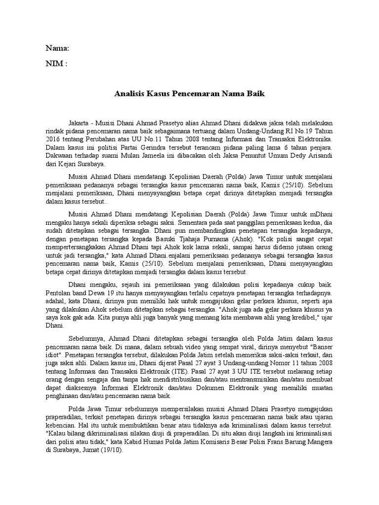 Analisis Kasus Ahmad Dhani | PDF