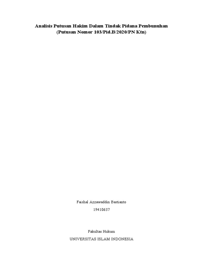 Tugas Analisis Putusan Hakim Dalam Tindak Pidana Pembunuhan | PDF