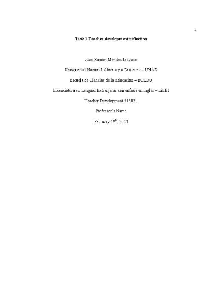 Task 1 Teacher Development Reflection Pdf