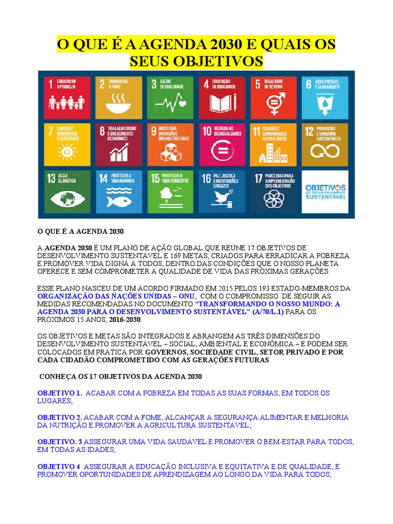 O Que É A Agenda 2030 e Quais Os Seus Objetivos | PDF ...