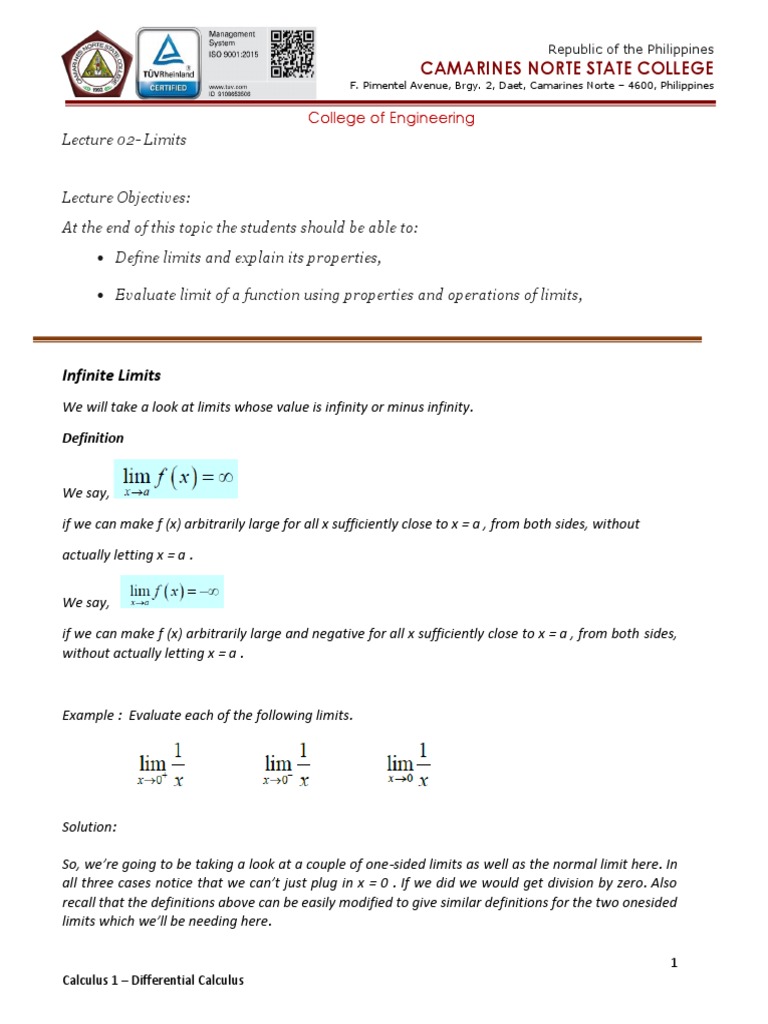 Limits - Infinite | PDF | Limit (Mathematics) | Function (Mathematics)