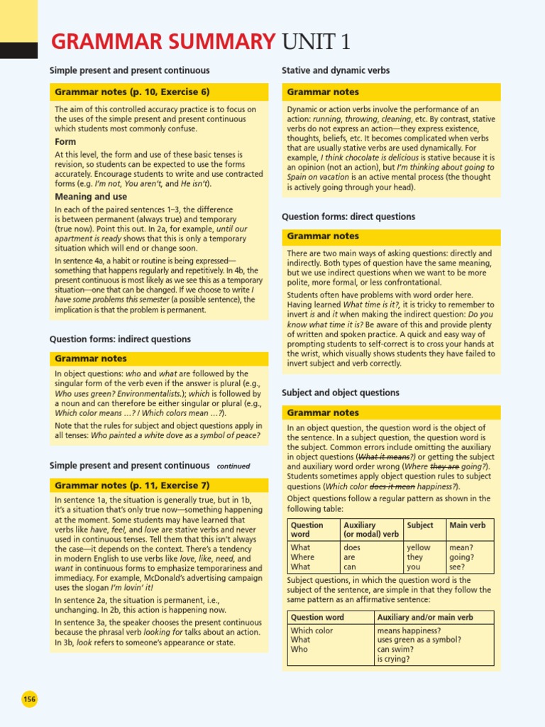 Teacher's Grammar Sumary Life 4 | PDF | Verb | Question
