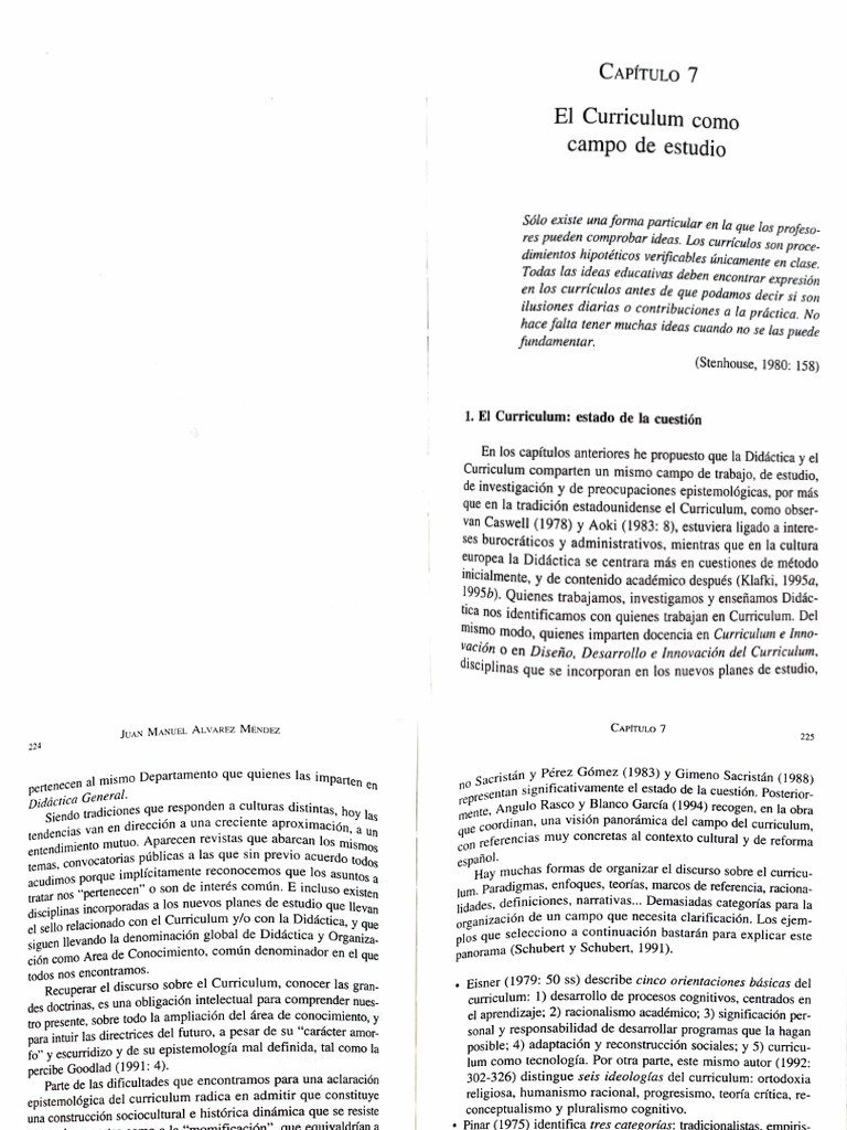 Capítulo 7. El Currículum Como Campo de Estudio | PDF