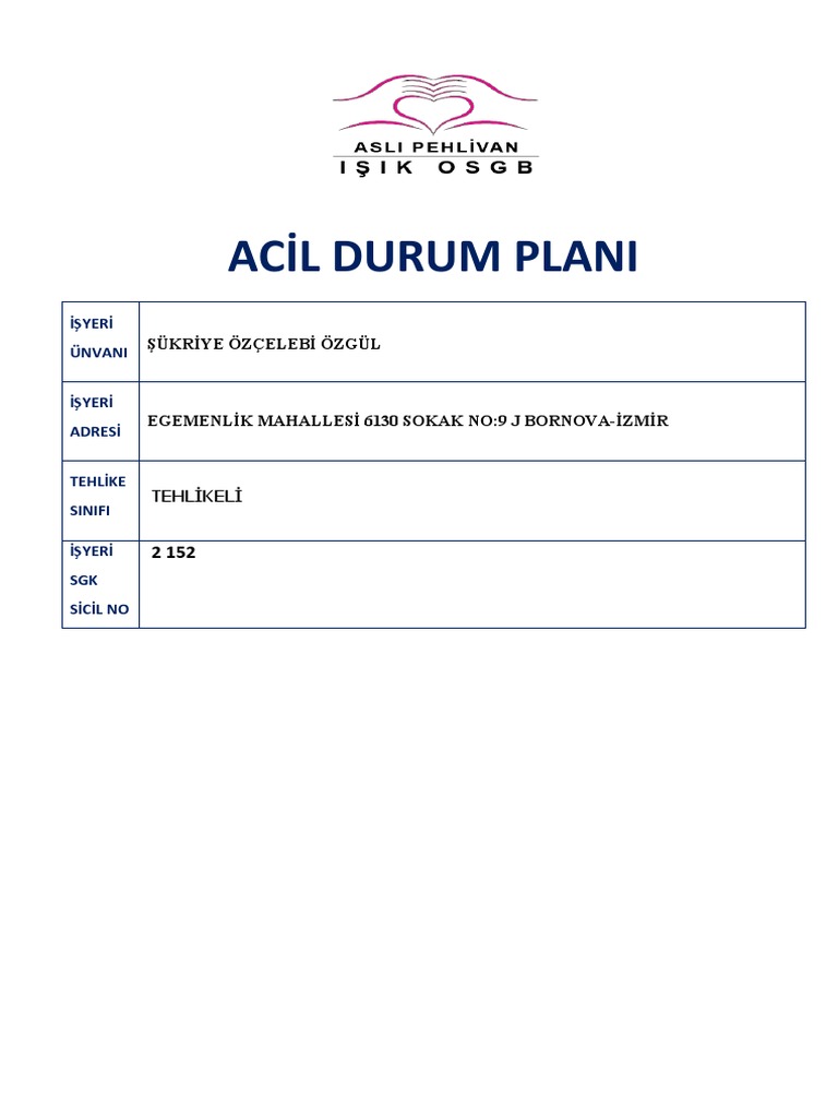 Aci̇l Durum Eylem Plani | PDF