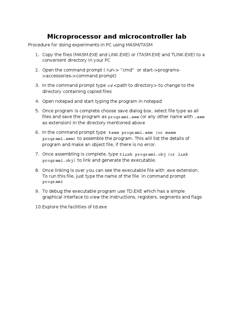 Microprocessor Lab: MASM/TASM Guide | PDF | Teaching Methods ...