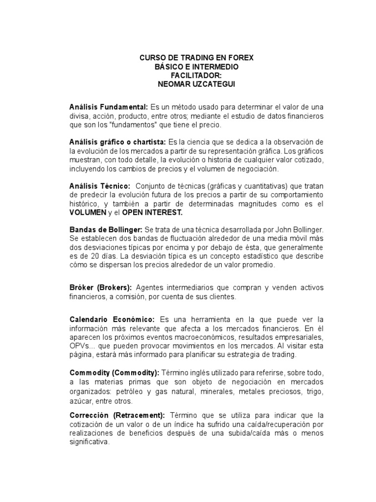 Curso de Trading en Forex Definicion Terminos Basicos | PDF | Mercado ...